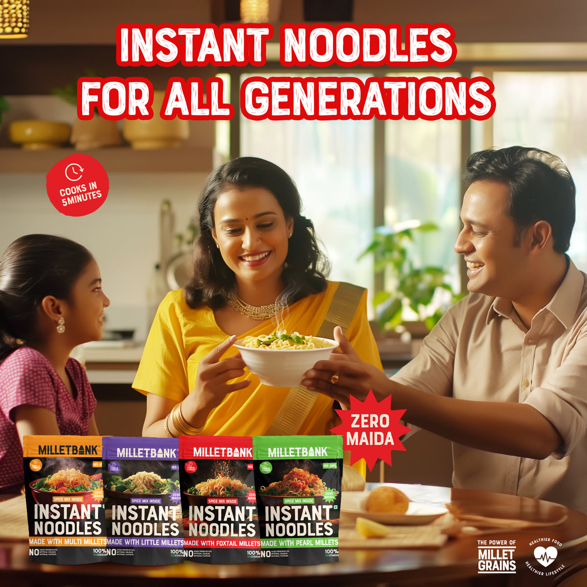 Buy Premium Instant Noodles from Millet Bank - No Maida - No MSG